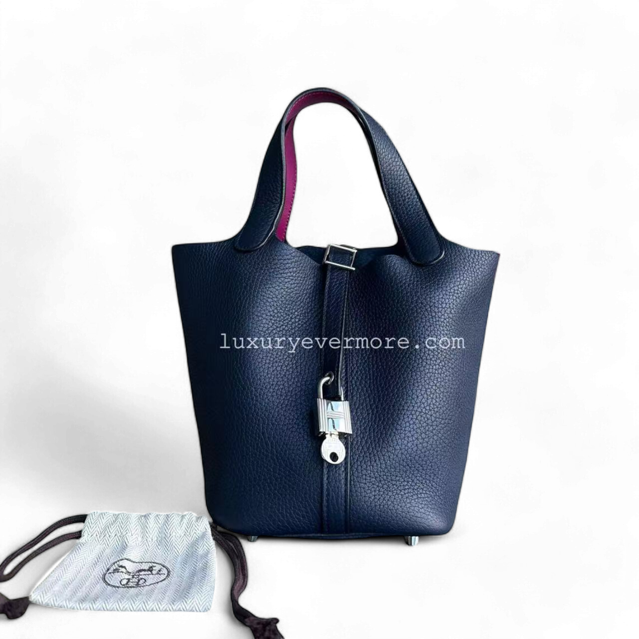 Hermes Picotin 18 A Stamp Dark Blue Clemence Leather Bag with Silver ...