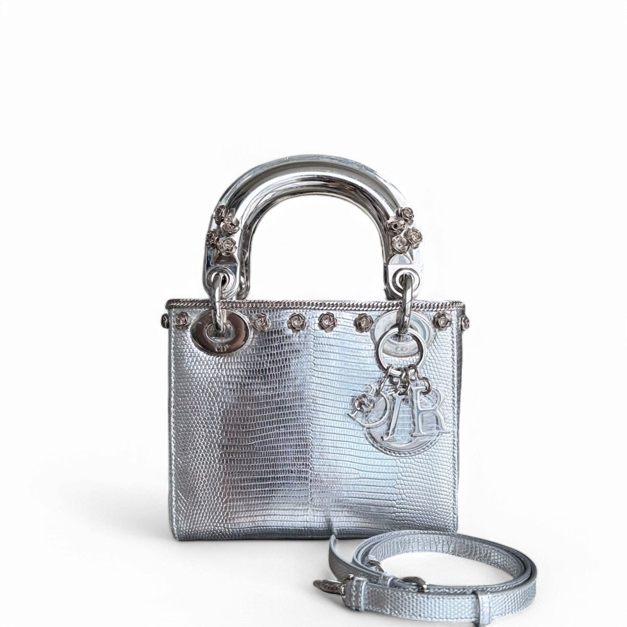 Dior Lady Mini - Exotic Lizard Metallic Limited Edition Silver Hardwar