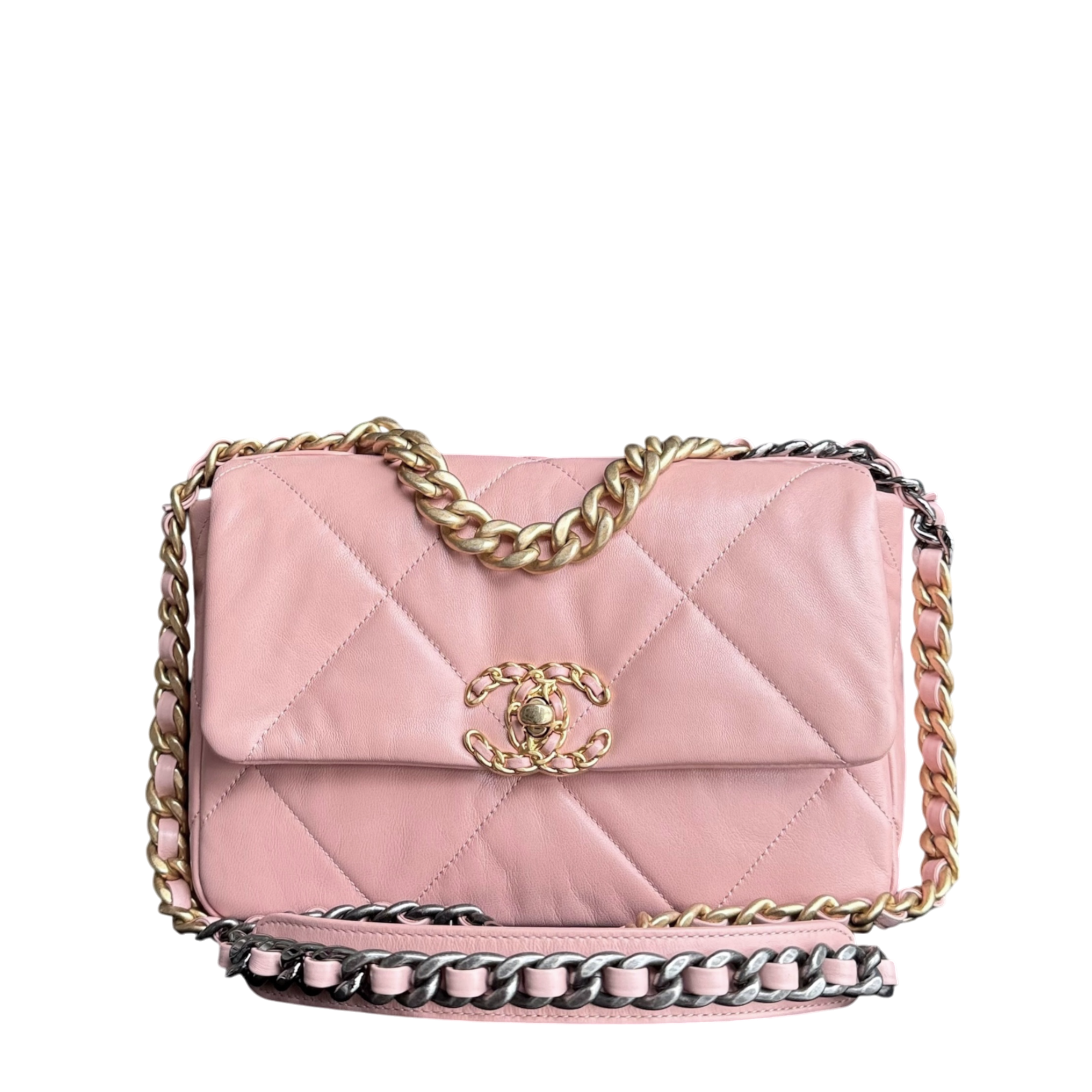 Chanel 19 Bag Small - C19 Sakura Pink Quilted Goatskin Two-tone Hardwa