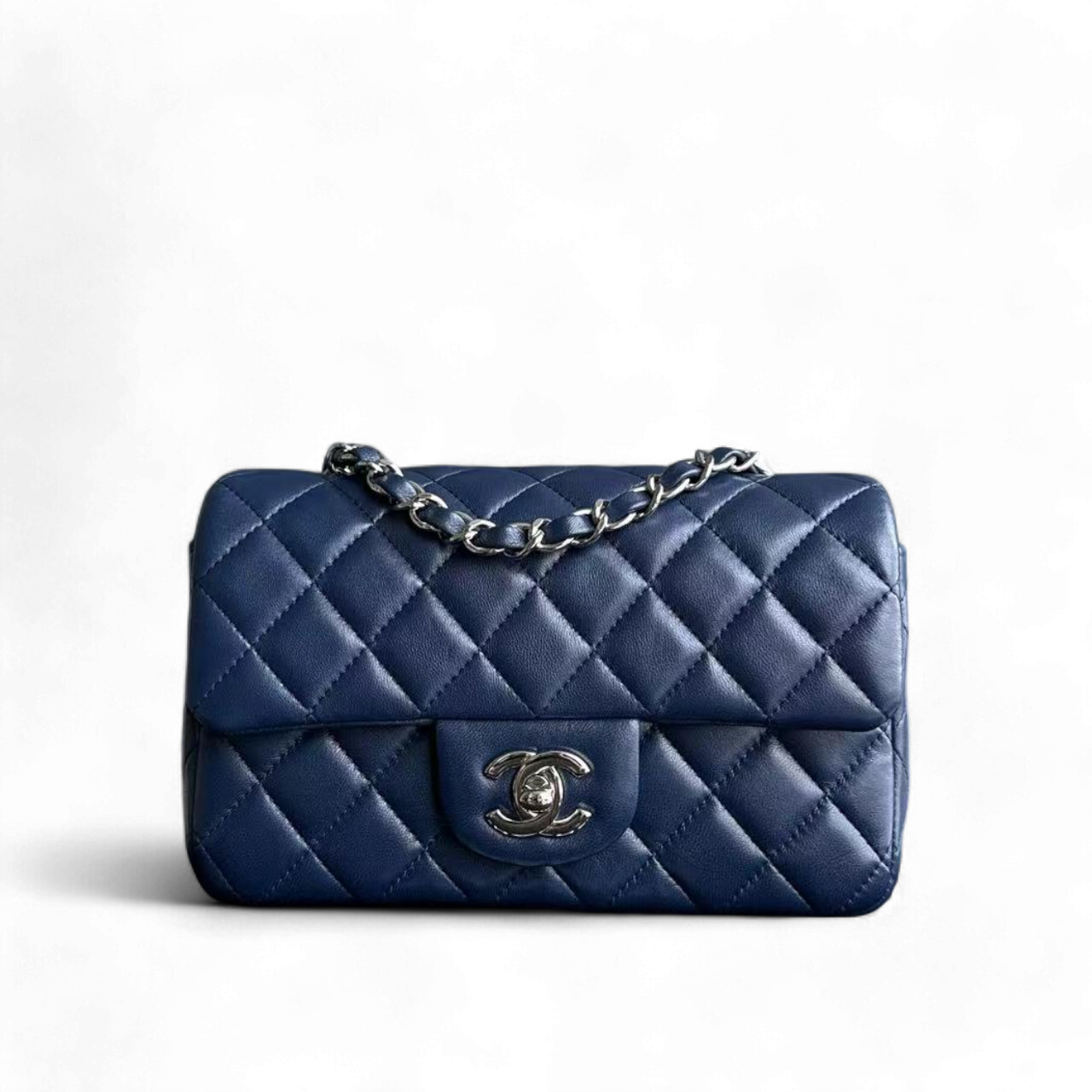 Chanel Classic Flap Mini Rectangle Quilted Lambskin Dark Navy Blue Ser
