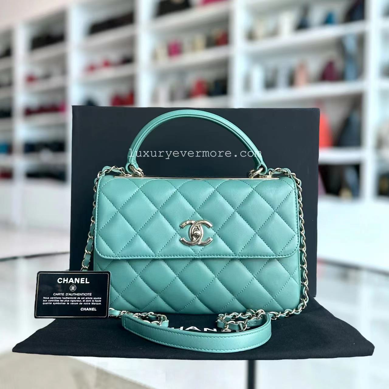 Trendy CC Small Quilted Lambskin Cyan Blue Green Golden Hardware Serie