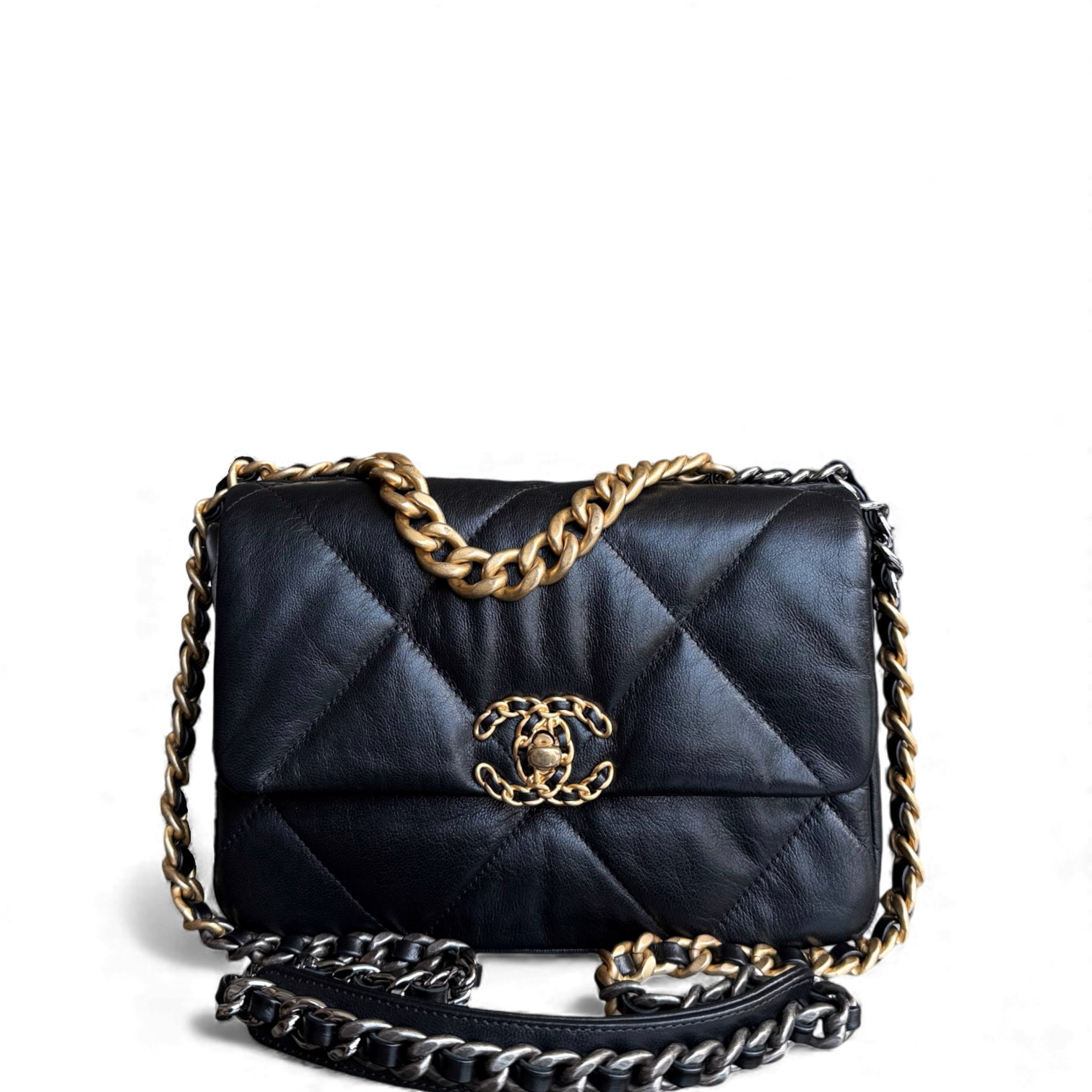 Chanel 19Bag C19 Small - Quilted Goatskin Black Gold Two-tone Hardware
