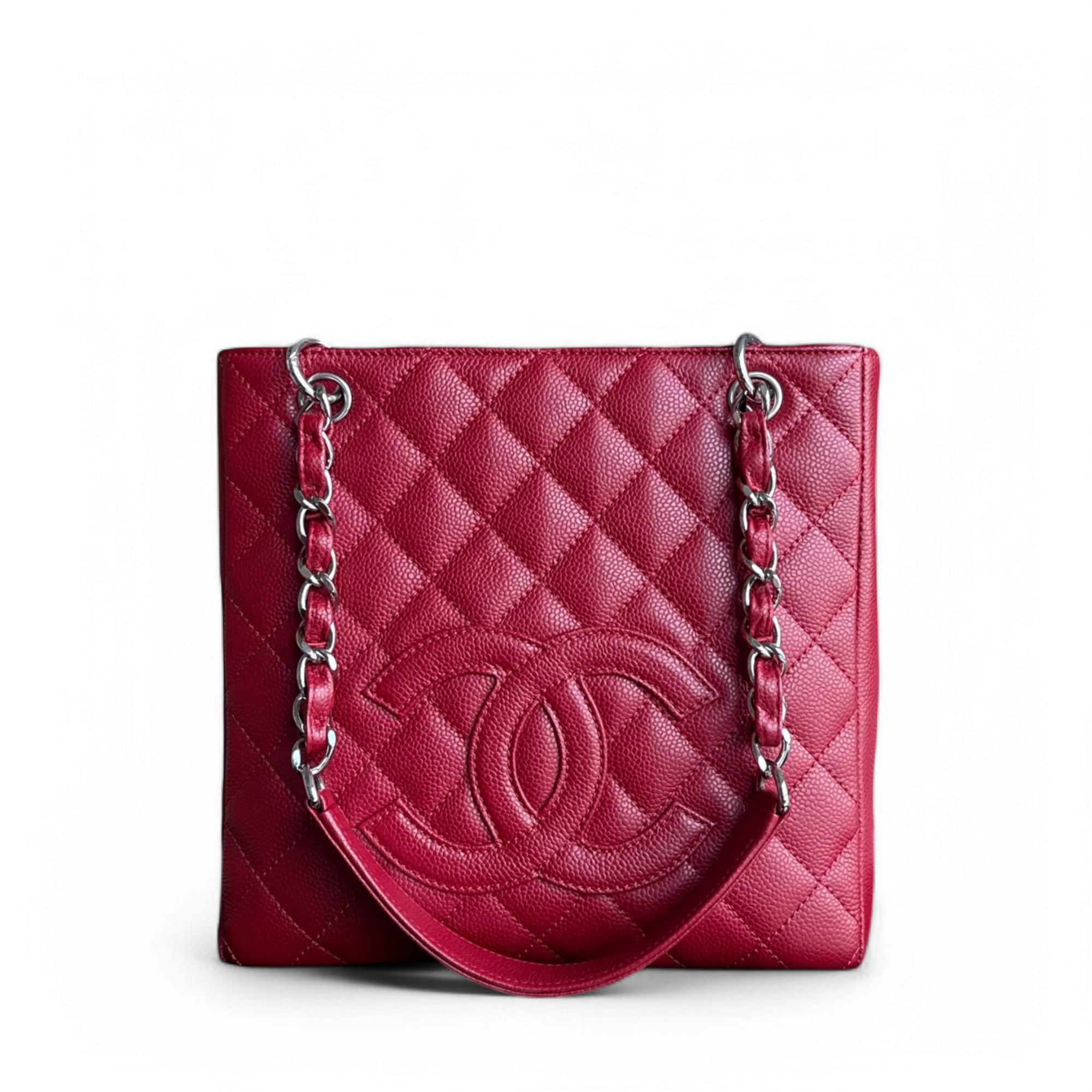 Chanel PST Petite Shopping Tote - Caviar Quilted Red Silver Hardware S