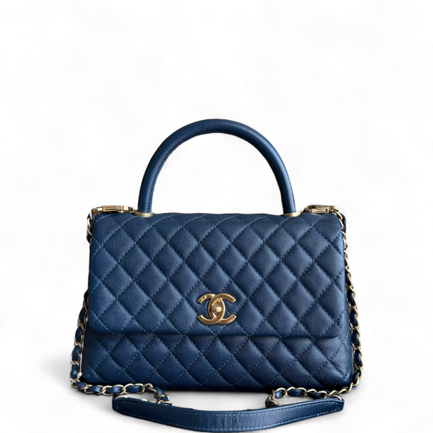 Chanel Coco Handle Medium - Caviar 29CM Quilted Dark Blue Gold Hardwar