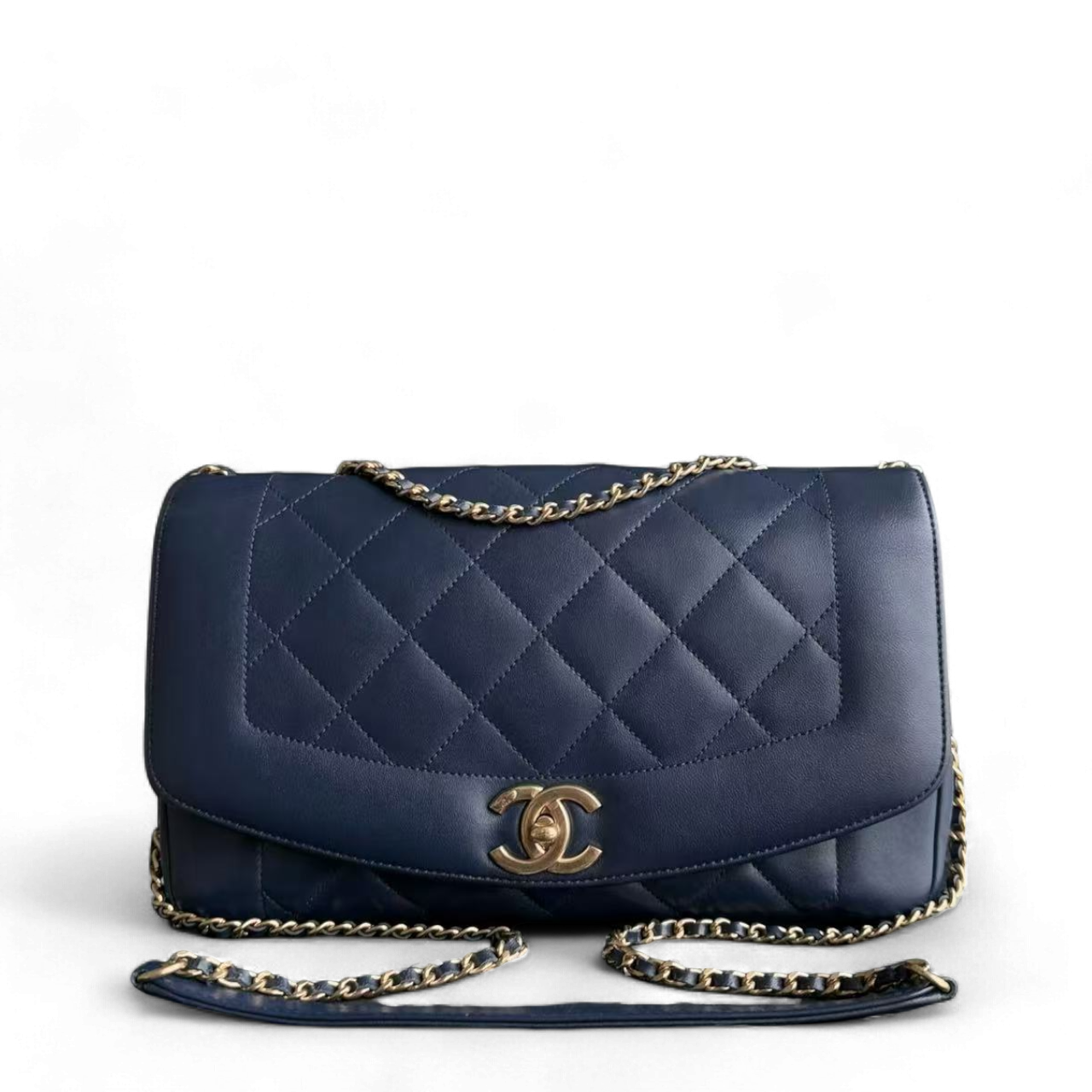 *Rare 2015 Re-issue* Chanel Diana - 28CM Quilted Lambskin Dark Blue Go