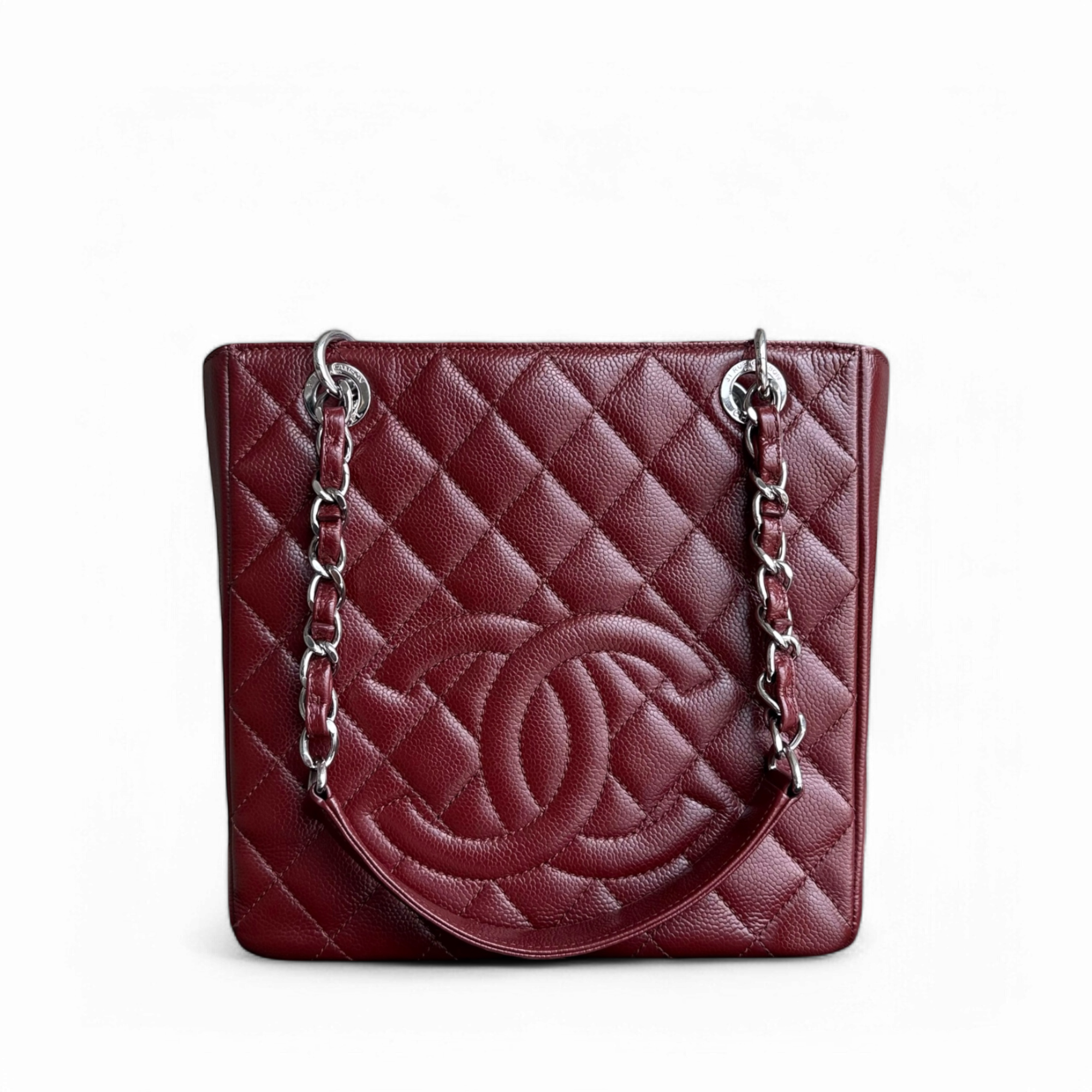 Chanel PST Petite Shopping Tote - Caviar Quilted Burgundy Dark Red Sil