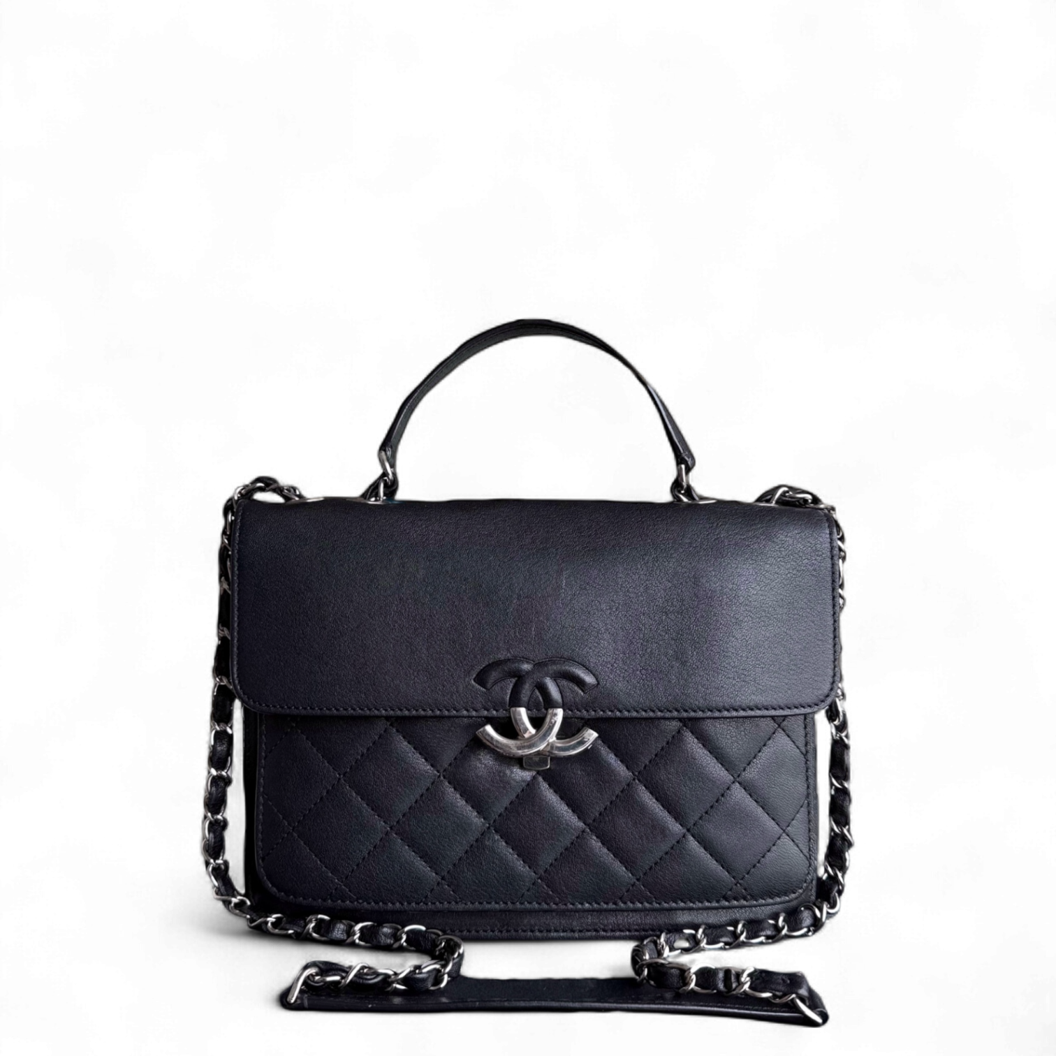 Chanel Medium CC Box Flap - Quilted Calfskin Black Silver Hardware Ser