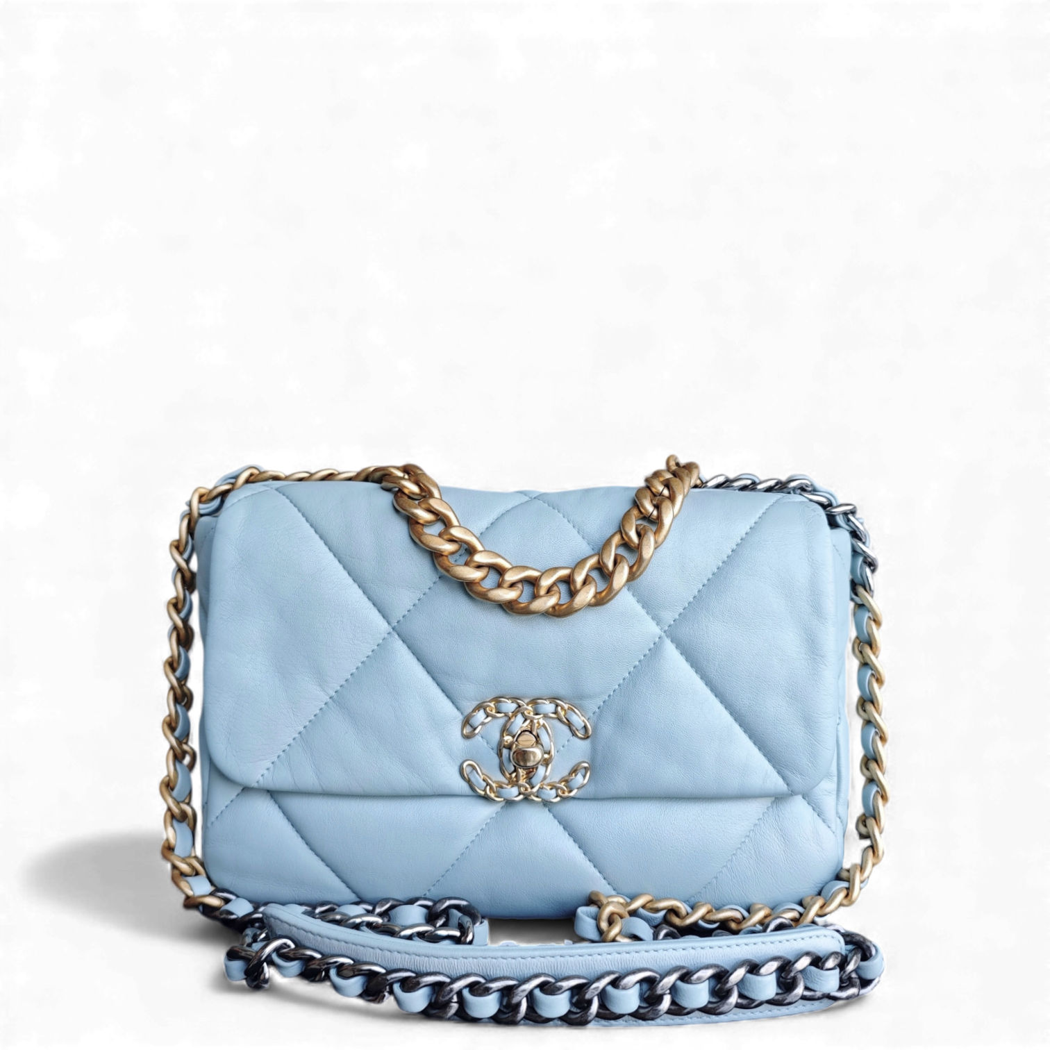 Chanel C19 Small 19 Bag Quilted Goatskin Light Blue Two-Tone Hardware