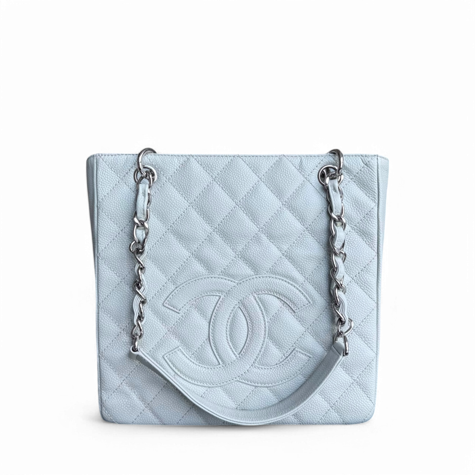Chanel PST Petite Shopping Tote - Caviar Quilted Light Mint Cyan Silve