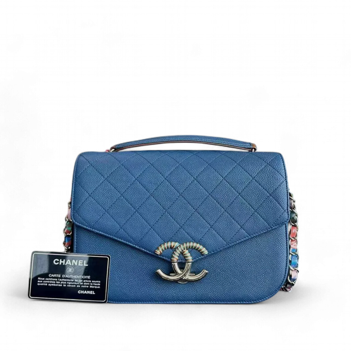 Chane Coco Curve Cuba - Medium Caviar Quilted Grained Calfskin Blue Cr