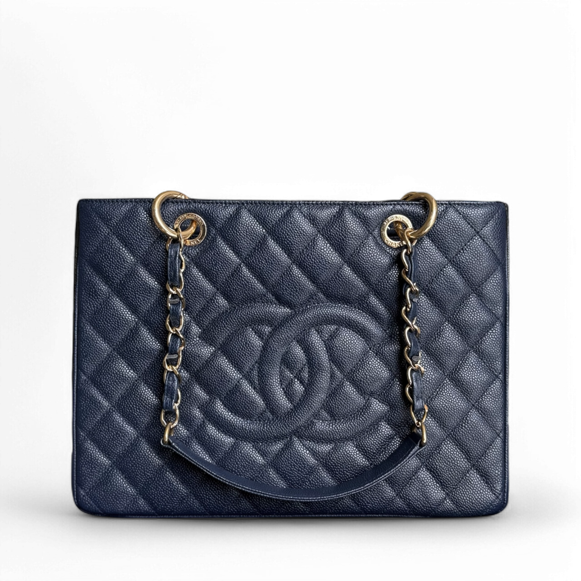Chanel GST Grand Shopping Tote - Caviar Quilted Dark Blue Gold Hardwar