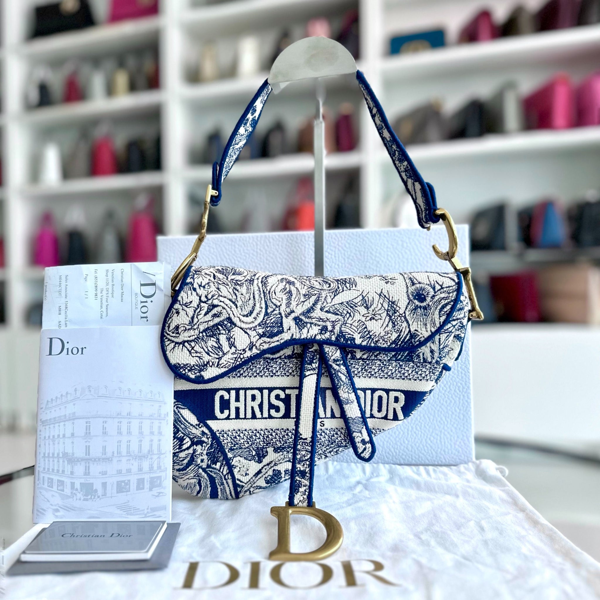 *Full Set, Receipt* Saddle Medium Blue Toile De Jouy Embroidery Canvas