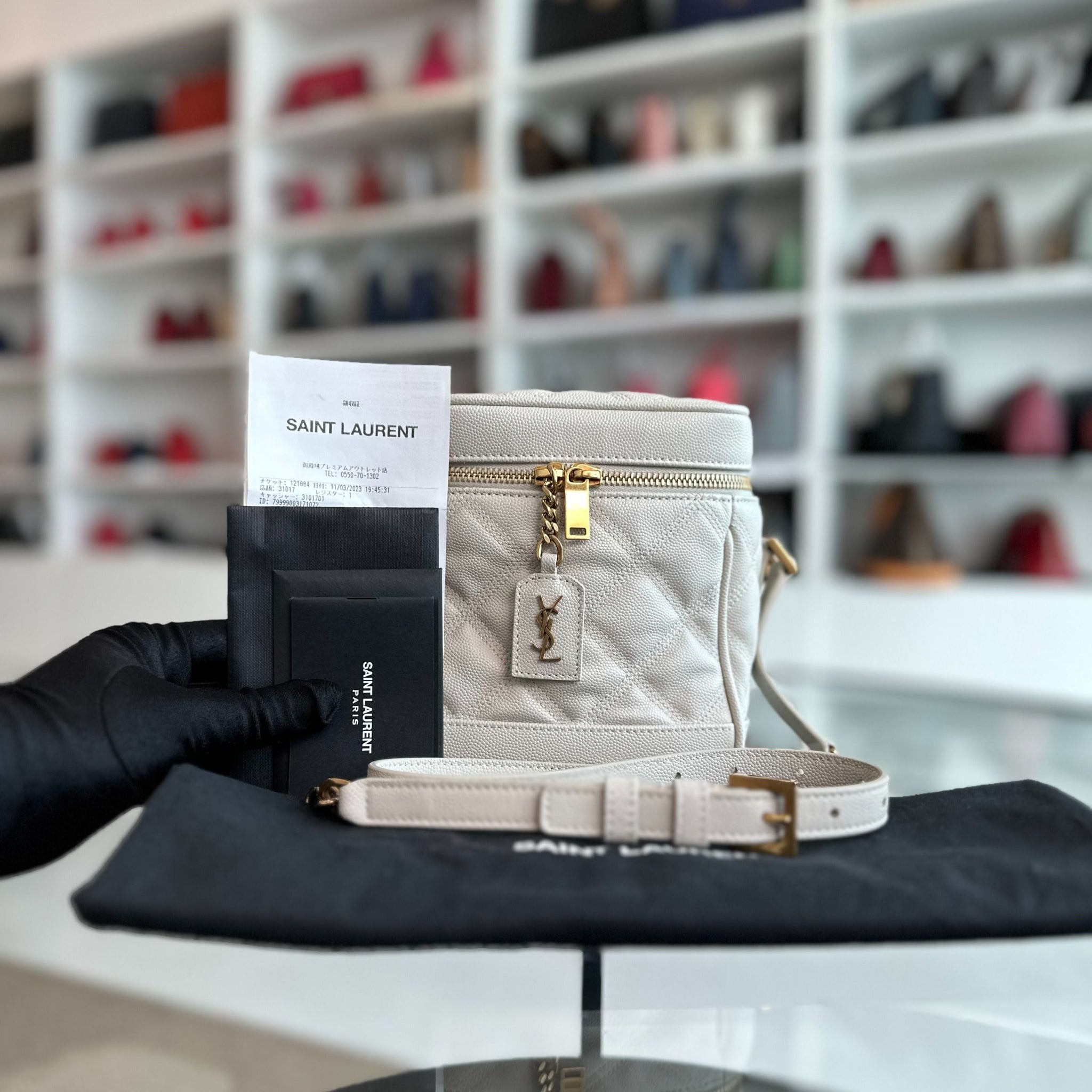 *Receipt* YSL 80's Vanity Quilted Caviar White GHW